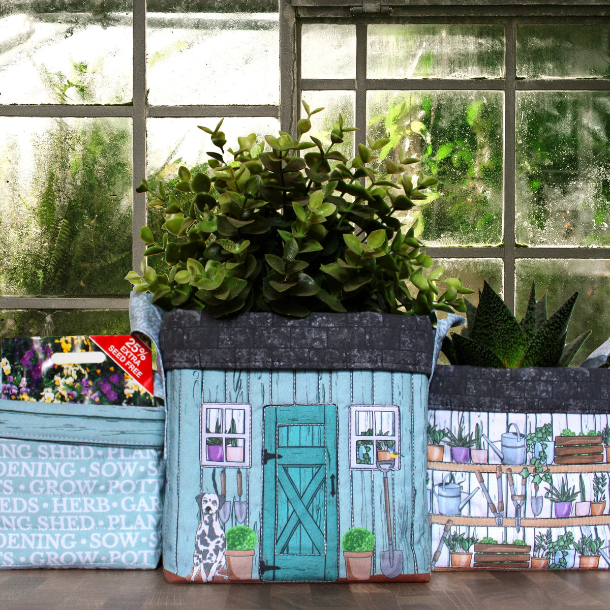 Amber Makes Trio of Storage Baskets Fabric Panel - Garden Shed – My ...