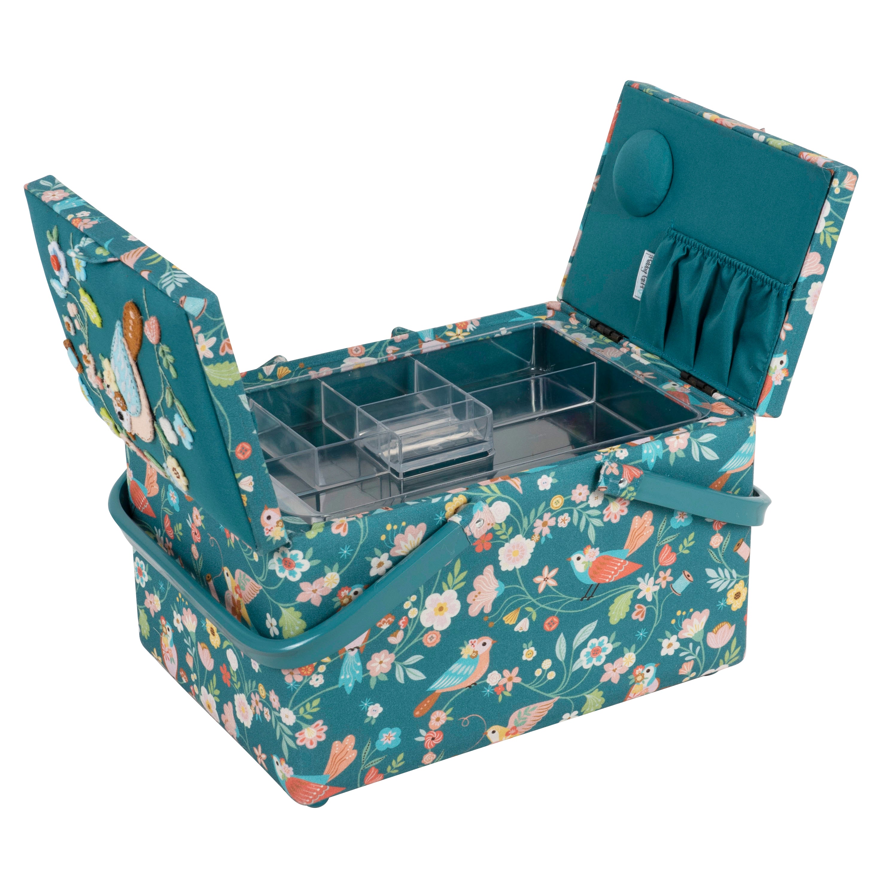 Applique Aviary Bird Twin Lid Sewing Box - Hobby Gift | Sewing Storage ...