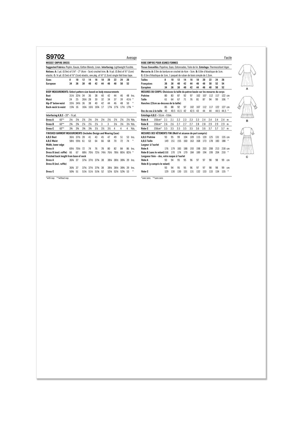 Simplicity Sewing Pattern S9702 - Misses' Empire Dress – My Sewing Box