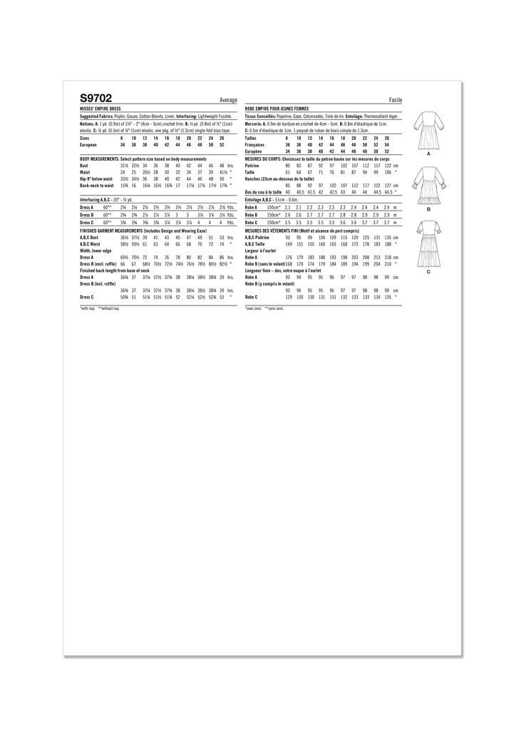 Simplicity Sewing Pattern S9702 - Misses' Empire Dress – My Sewing Box