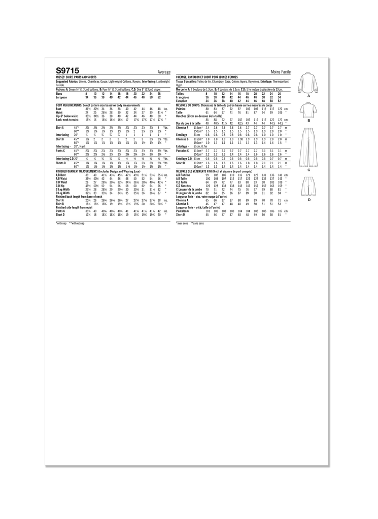Simplicity Sewing Pattern S9715 - Misses' Shirt, Pants and Shorts – My ...
