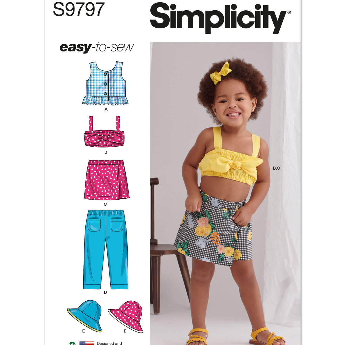 Simplicity Sewing Pattern S9797 - Toddlers' Tops, Skort, Pants and Hat ...
