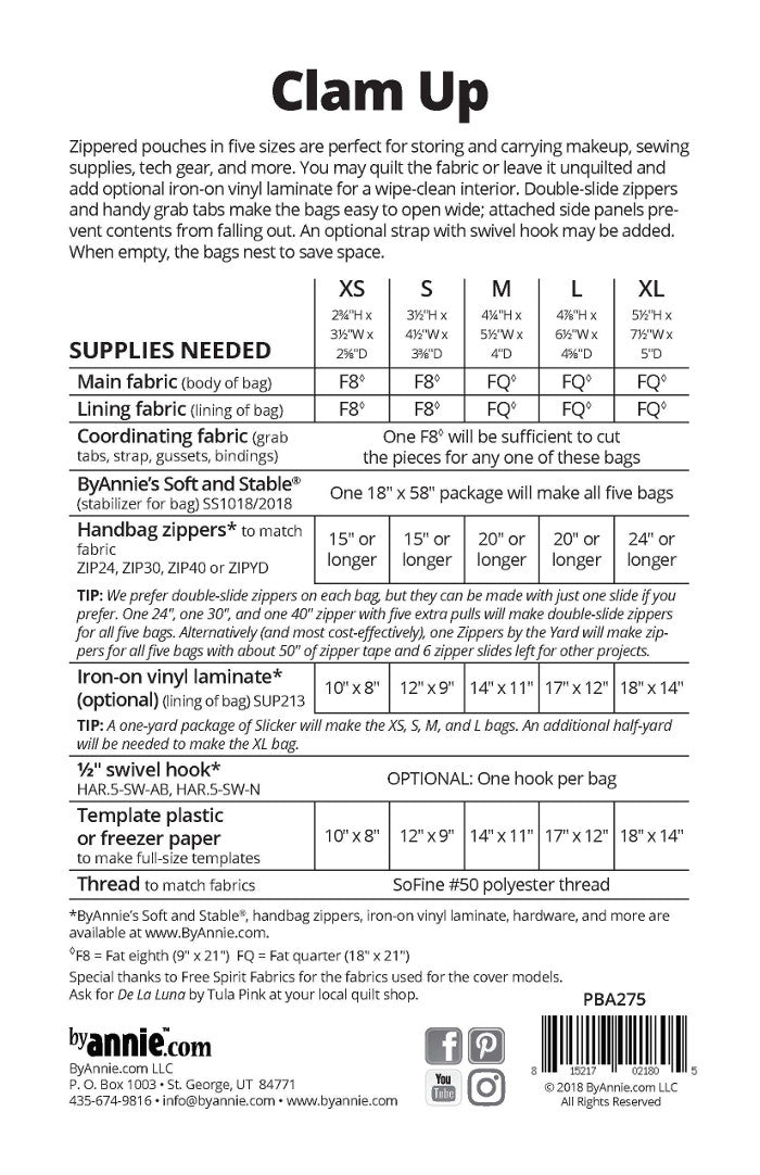 By Annies Bag Sewing Pattern - Clam Up Zippered Pouches | Quilting ...