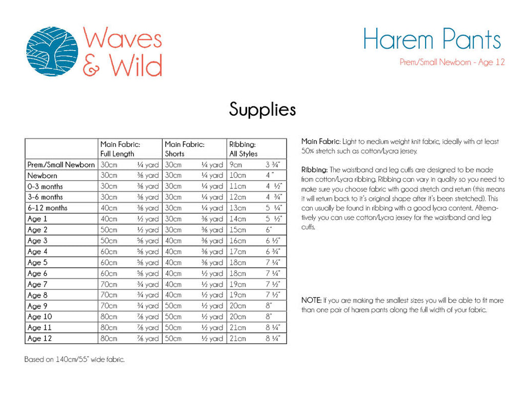 Waves & Wild Children's Harem Pants | PDF Sewing Patterns – My Sewing Box