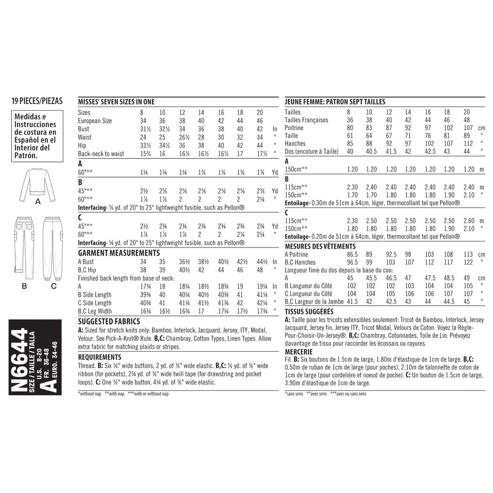New Look Sewing Pattern N6644 - Misses' Cargo Pants and Knit Top ...