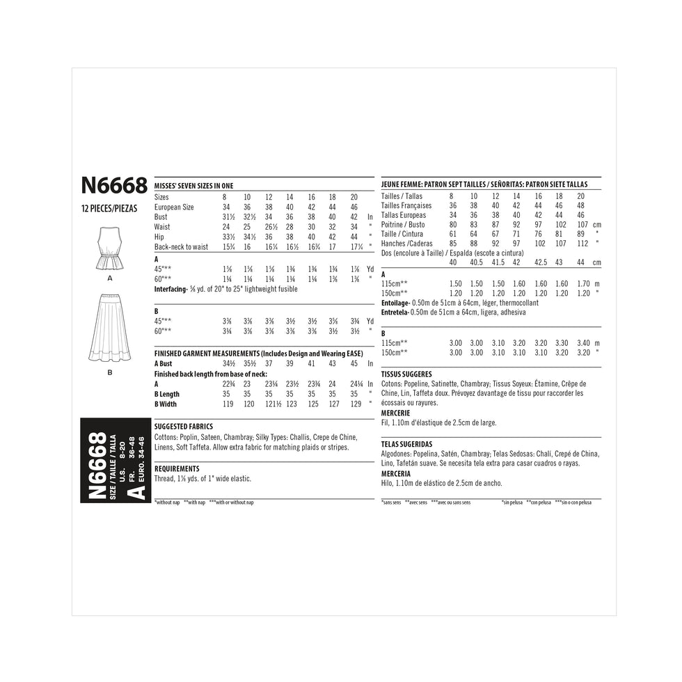 New Look Sewing Pattern N6668 - Misses' Top & Skirt | Sewing Patterns ...