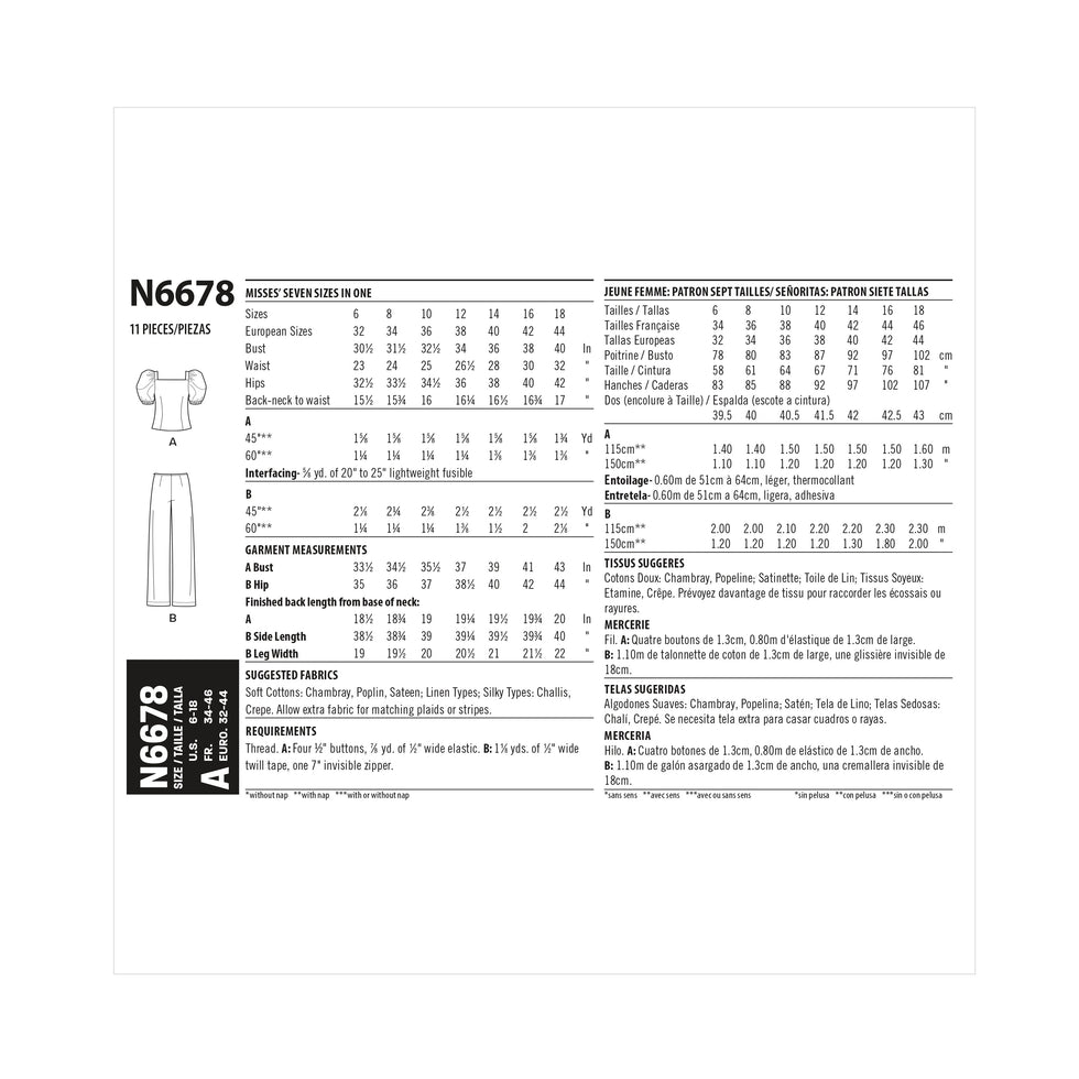 New Look Sewing Pattern N6678 - Misses' Top and Trousers | Sewing ...