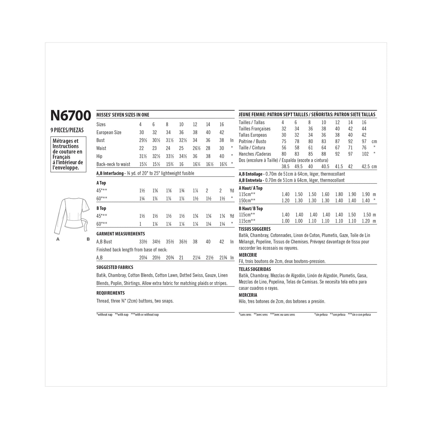 New Look Sewing Pattern N6700 - Misses' Tops – My Sewing Box