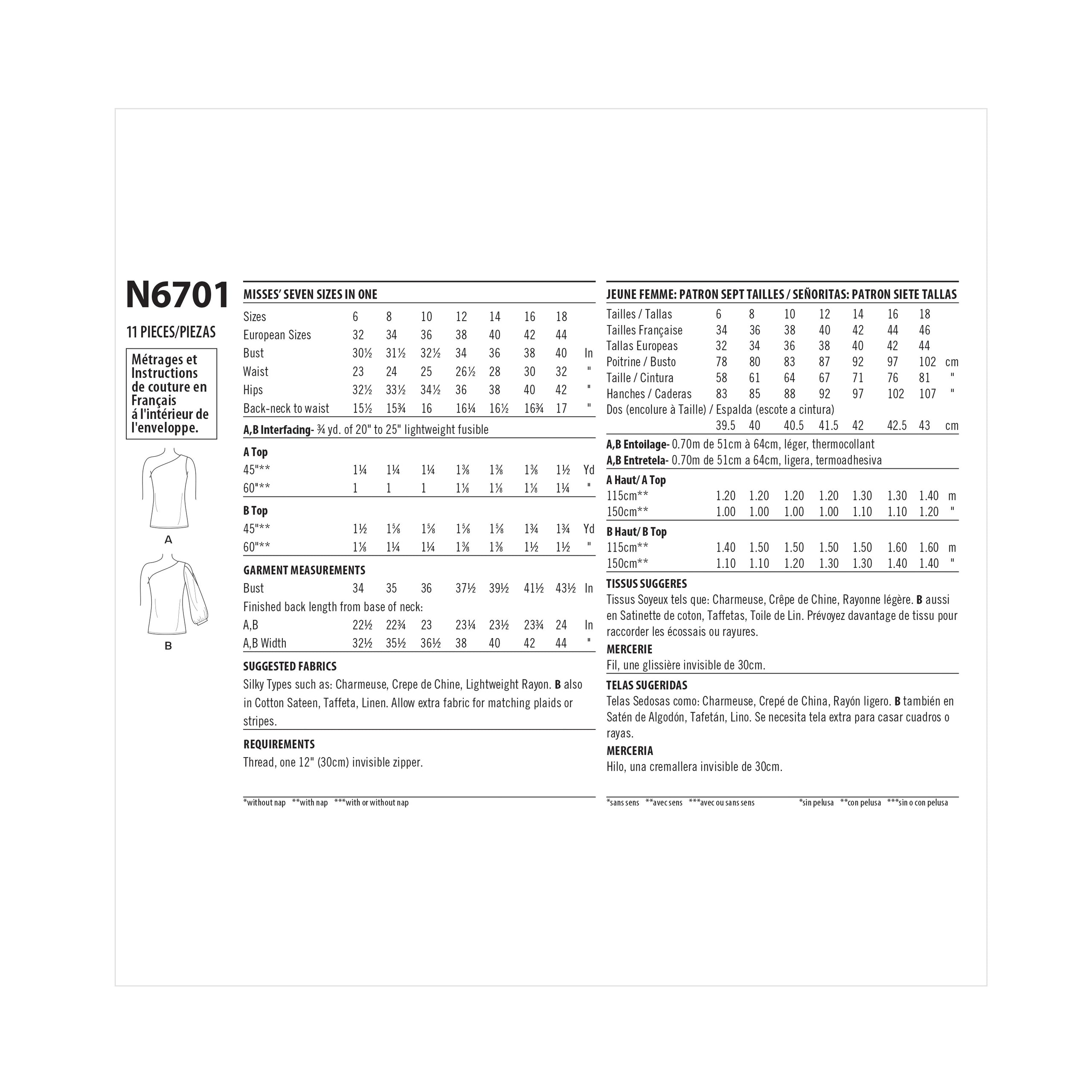 New Look Sewing Pattern N6701 - Misses' Set of One-Shoulder Tops – My ...