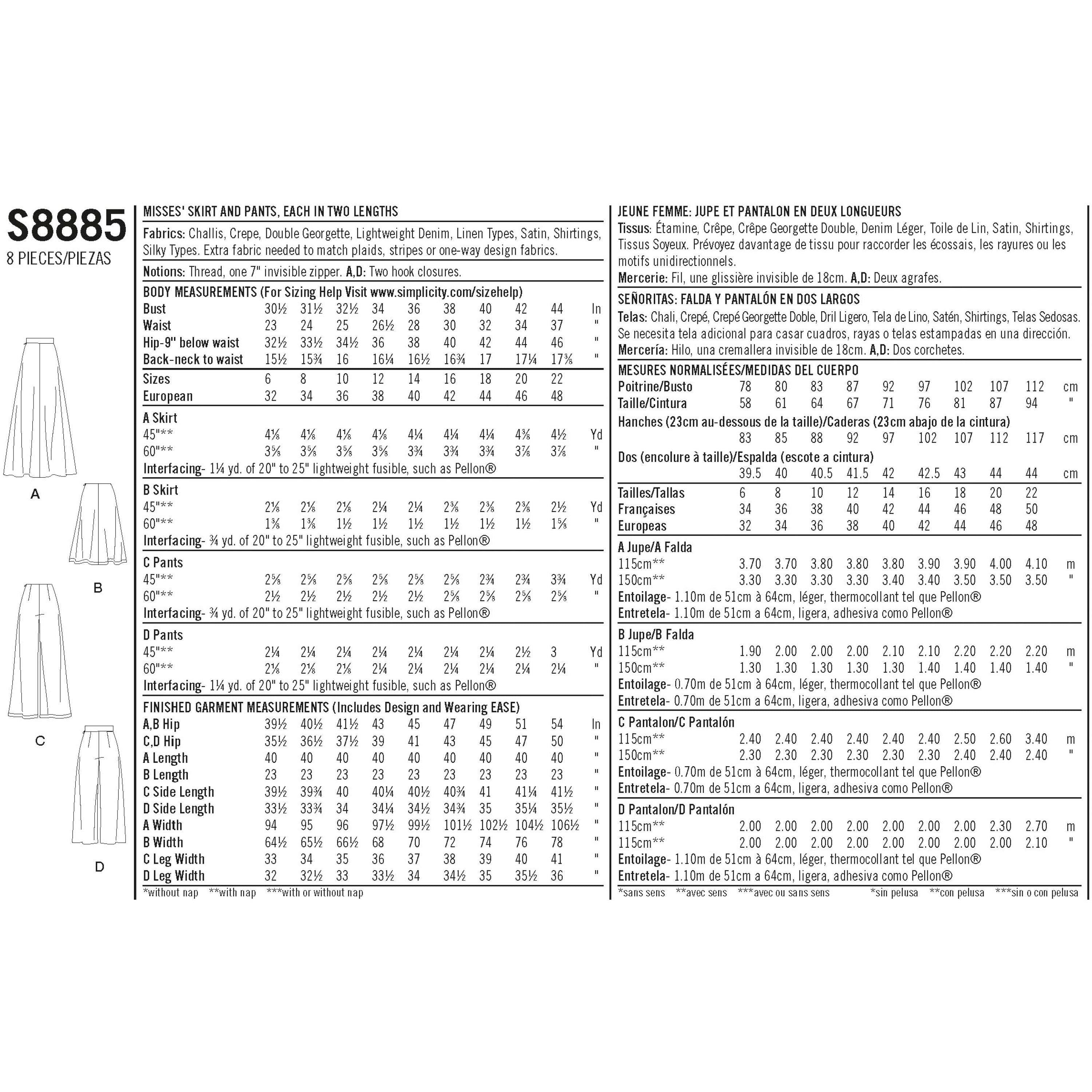 Simplicity Pattern S8885 - Misses' Skirt and Pants | Sewing Pattern ...
