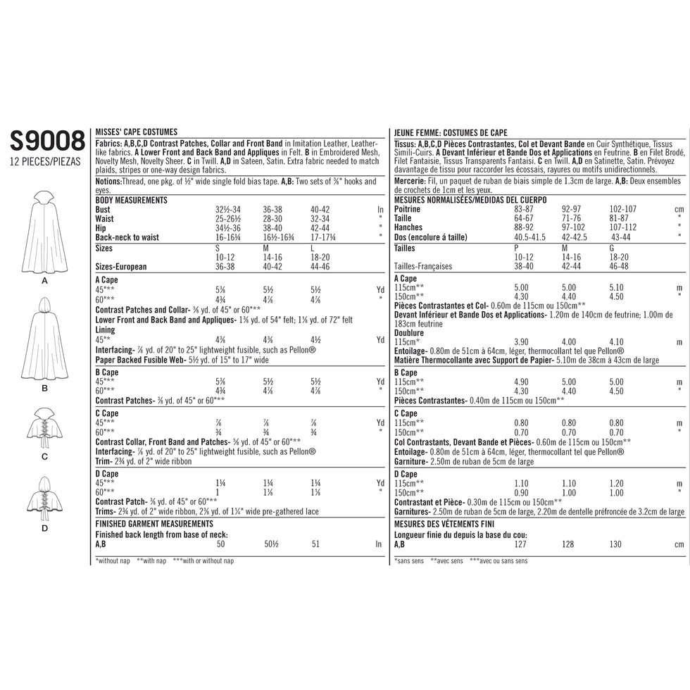 Simplicity Sewing Pattern S9008 - Misses' Cape with Tie Costumes – My ...
