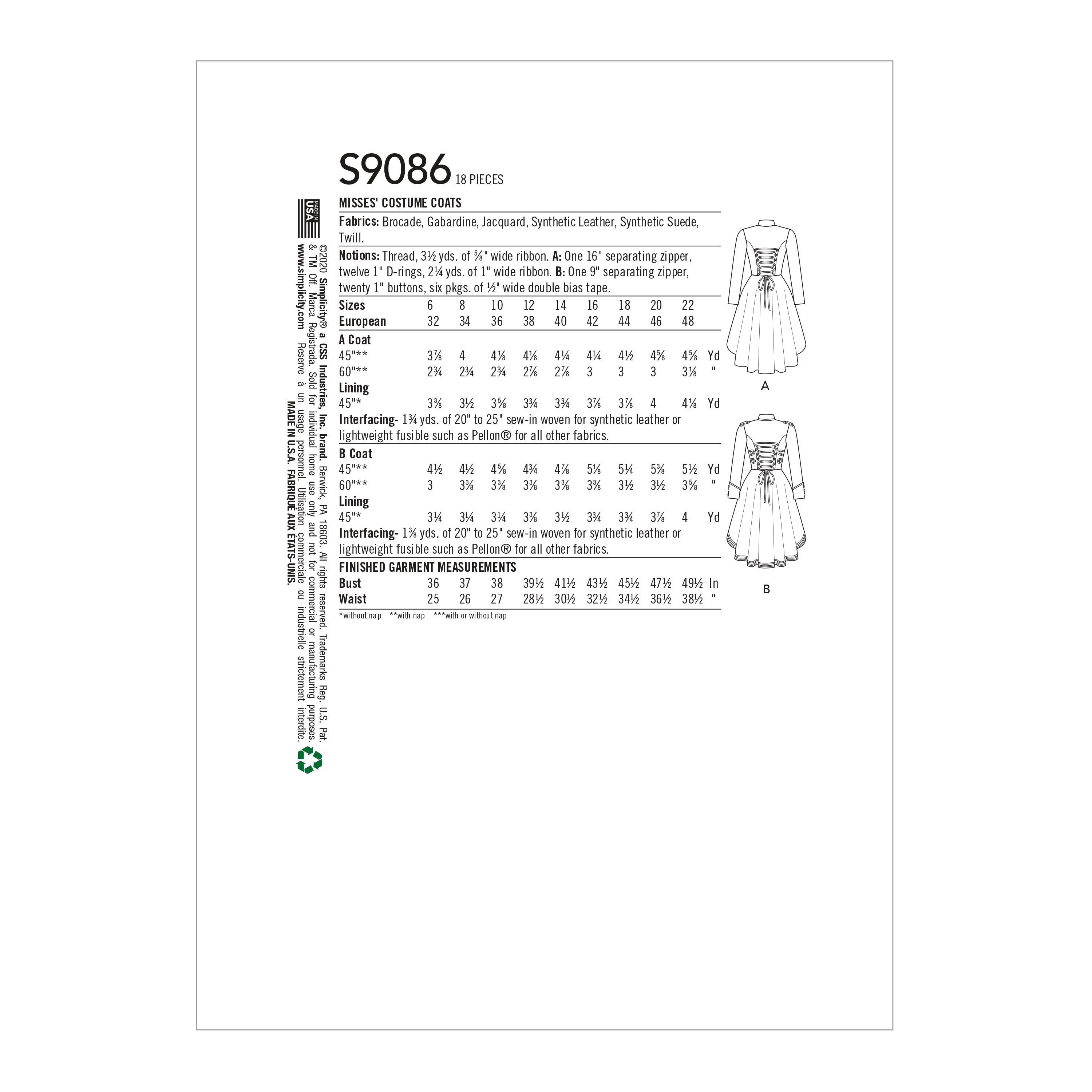 Simplicity Sewing Pattern S9086 - Misses' Steampunk Costume Coats – My ...