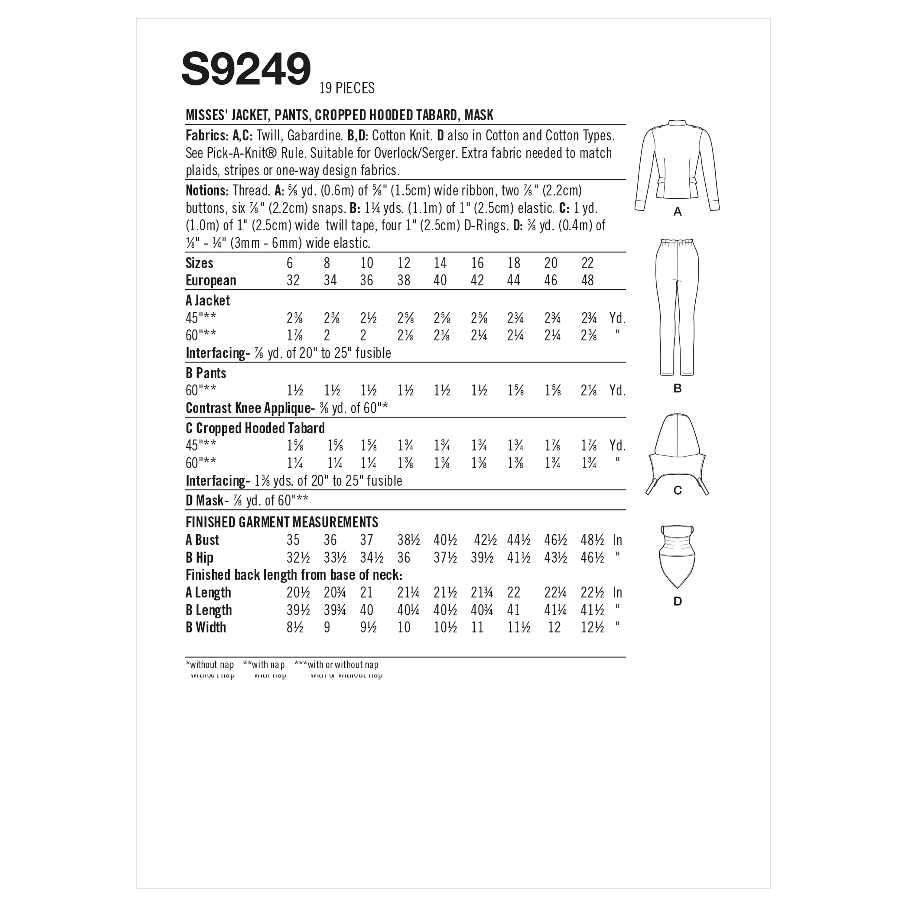 Simplicity Sewing Pattern S9249 - Misses' Jacket, Pants, Cropped Hoode ...