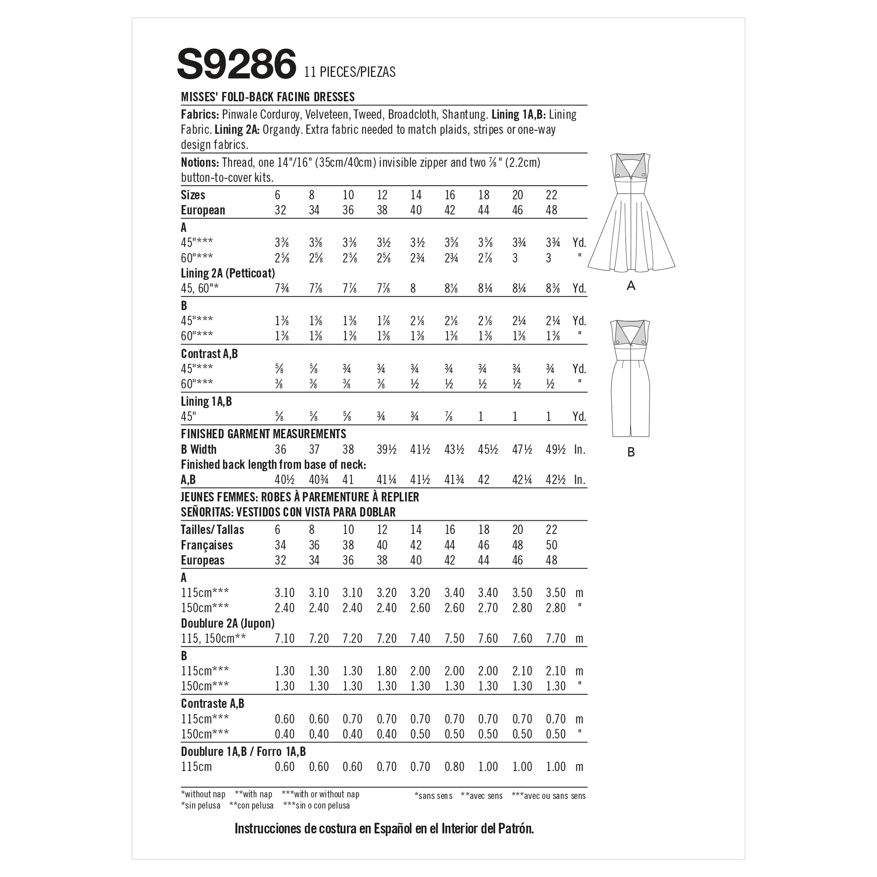 Simplicity Sewing Pattern S9286 - Misses' Fold-back Facing Dresses – My ...