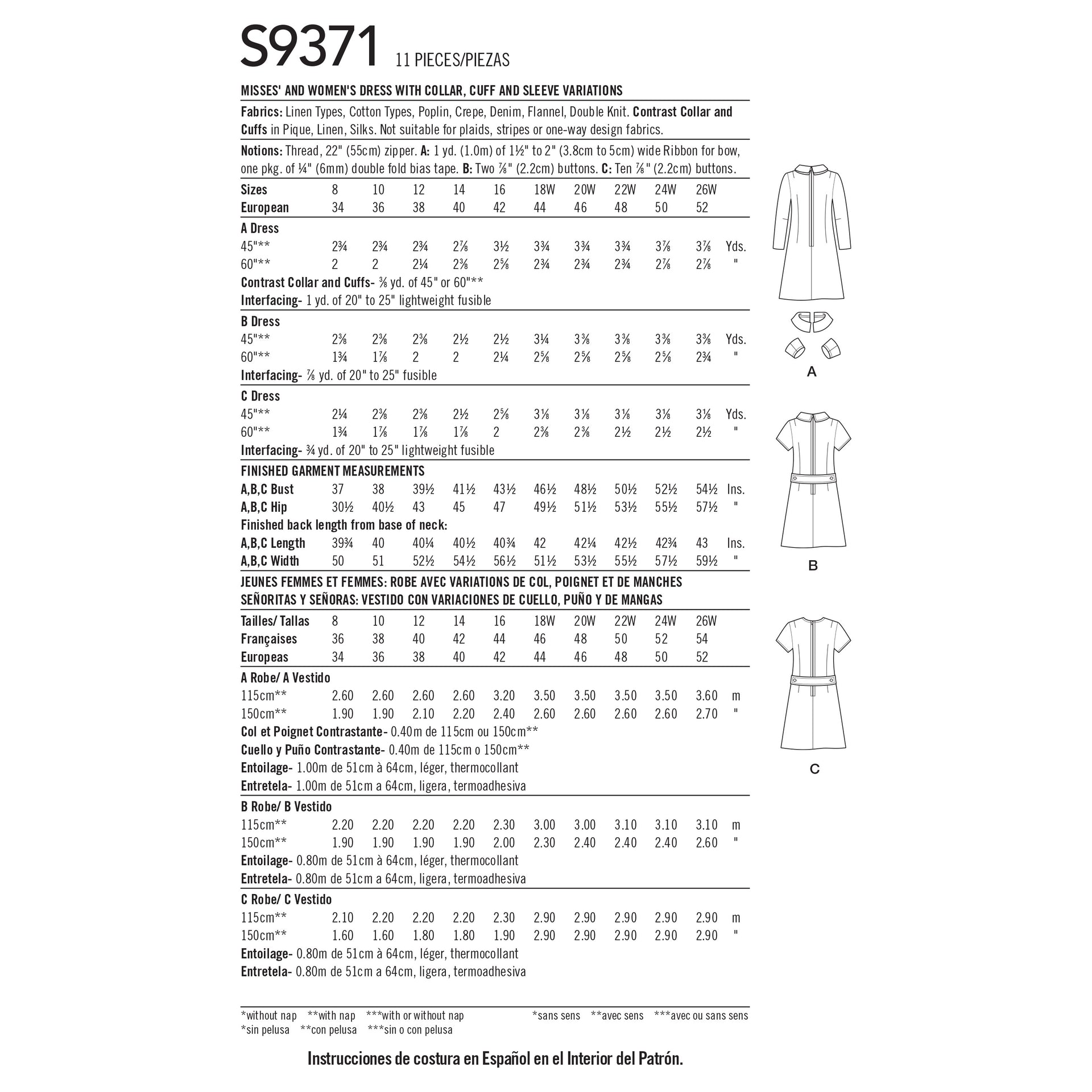 Simplicity Sewing Pattern S9371 - Misses' and Women's Dress with Colla ...