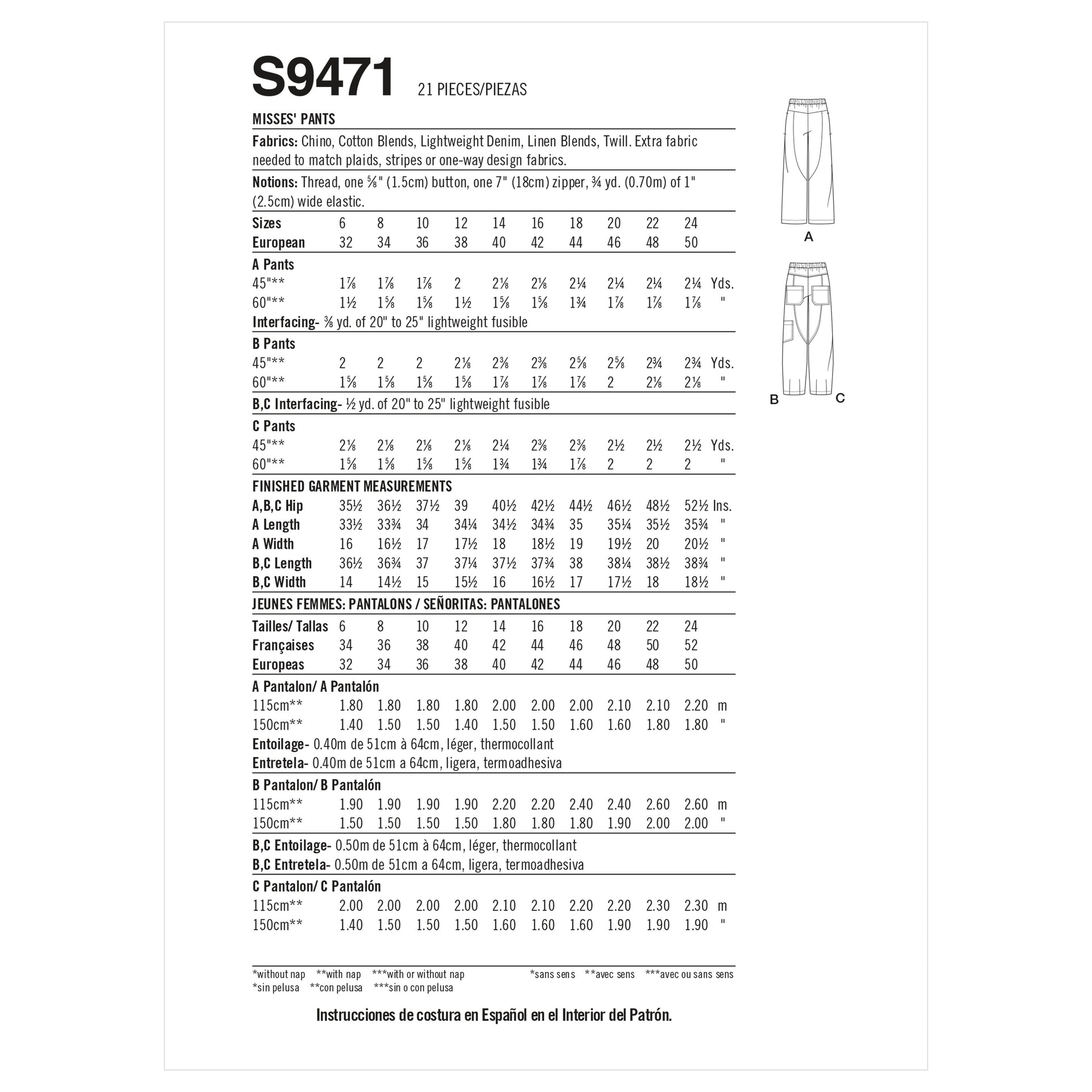 Simplicity Sewing Pattern S9471 - Misses' Pants – My Sewing Box