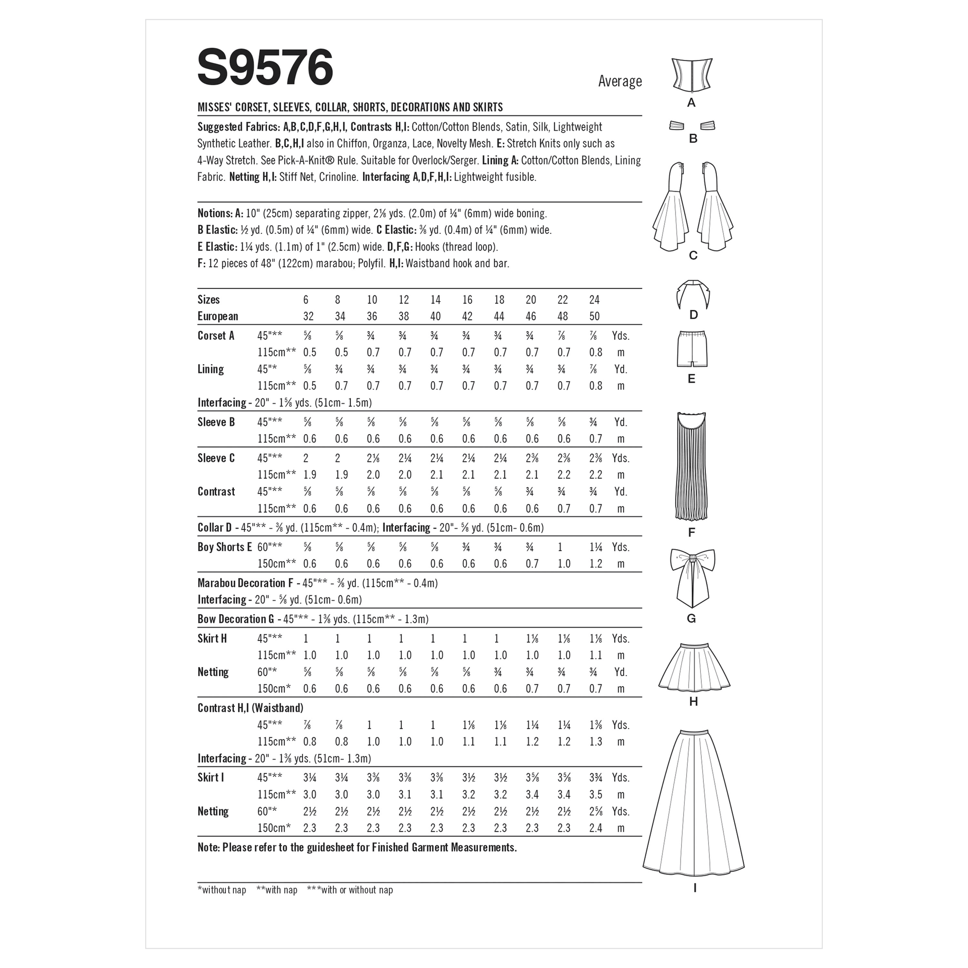 Simplicity Sewing Pattern S9576 - Corset, Sleeves, Collar, Shorts, Dec ...