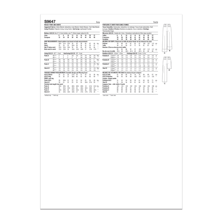 Simplicity Sewing Pattern S9647 - Misses' Pants and Shorts – My Sewing Box