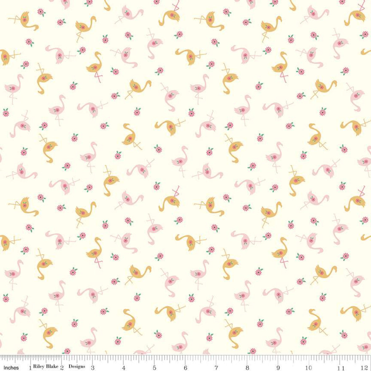 Riley Blake Stardust - Flamingos Vintage White (metallic) - 100% Cotto ...
