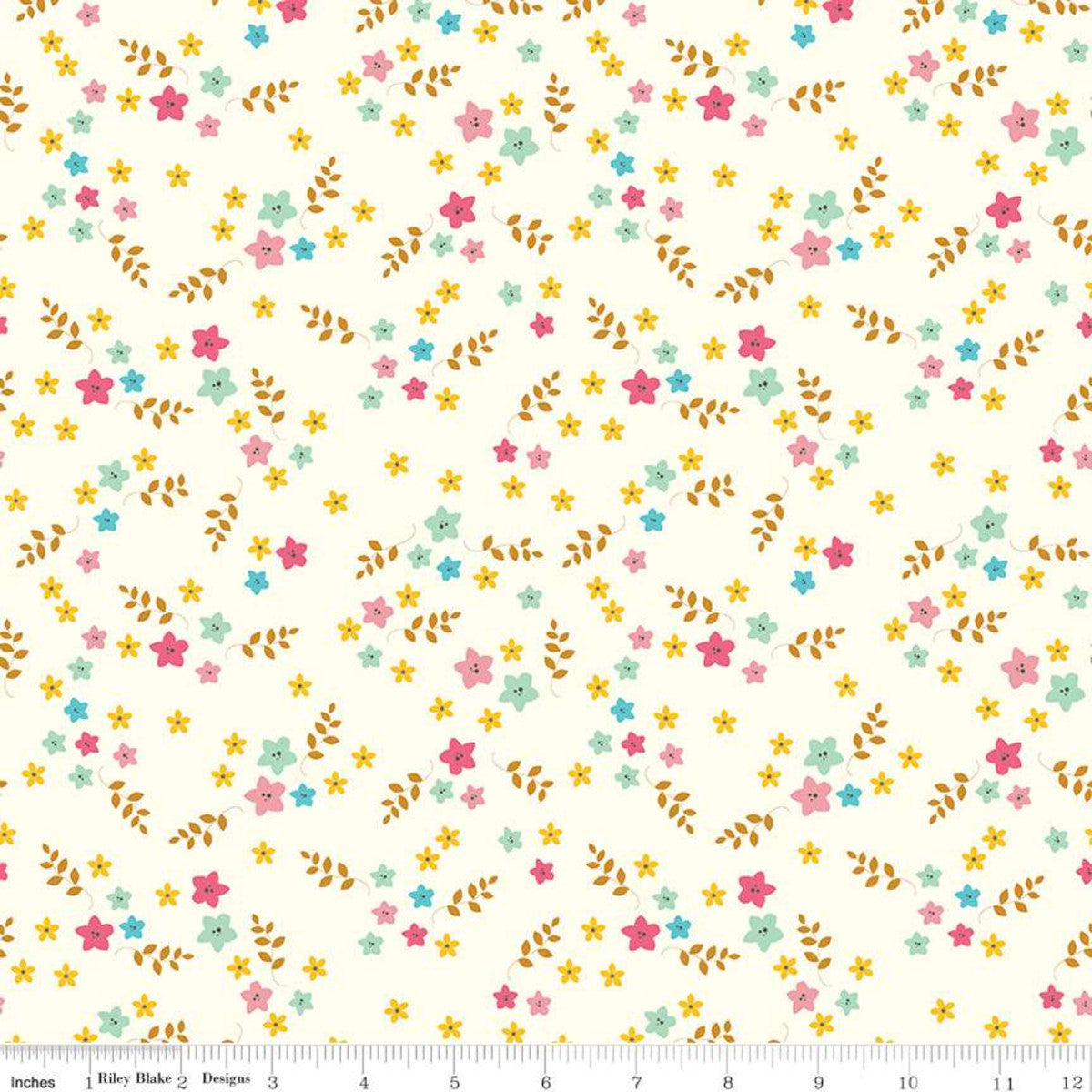 Riley Blake Stardust - Floral Vintage White (metallic) - 100% Cotton F ...