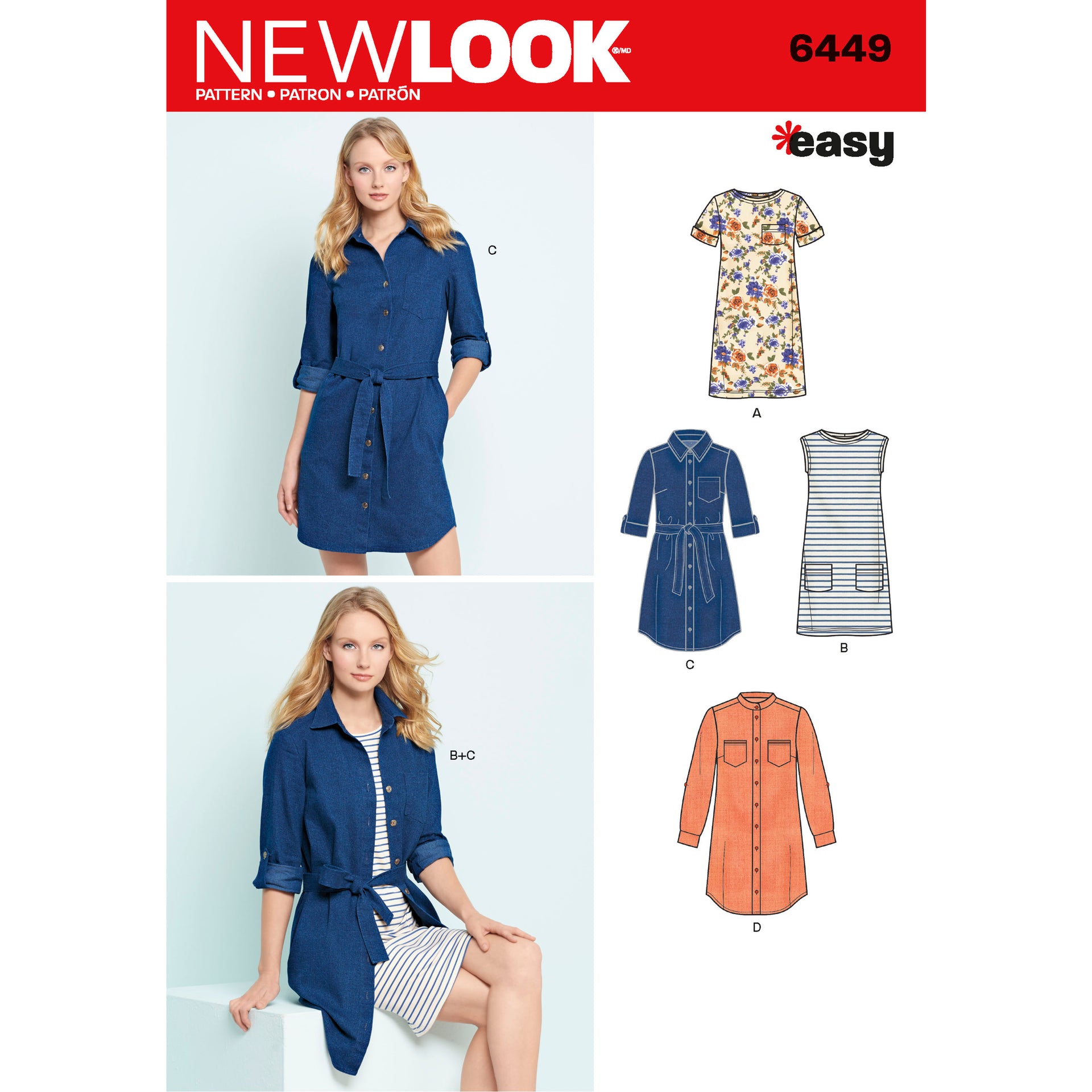 New Look Sewing Pattern 6449 - Misses' Easy Shirt Dress and Knit Dress ...