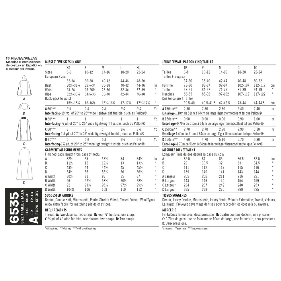New Look Sewing Pattern 6535 - Women's Capes in Four Lengths – My ...