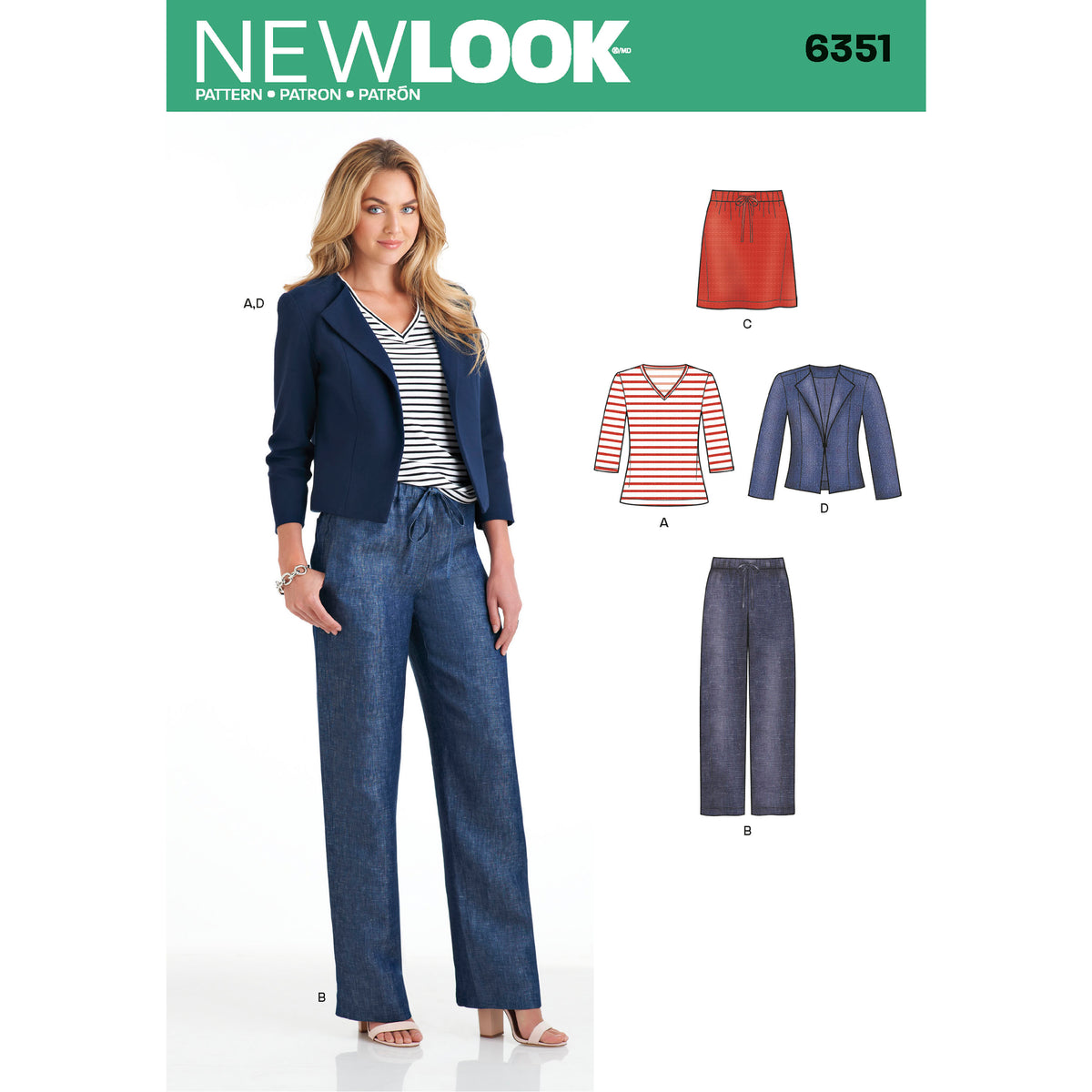 New Look Sewing Pattern 6351 - Misses' Jacket, Pants, Skirt and Knit T ...