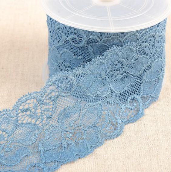 60mm Dusky Blue Soft Stretch Lace Ribbons and Trims