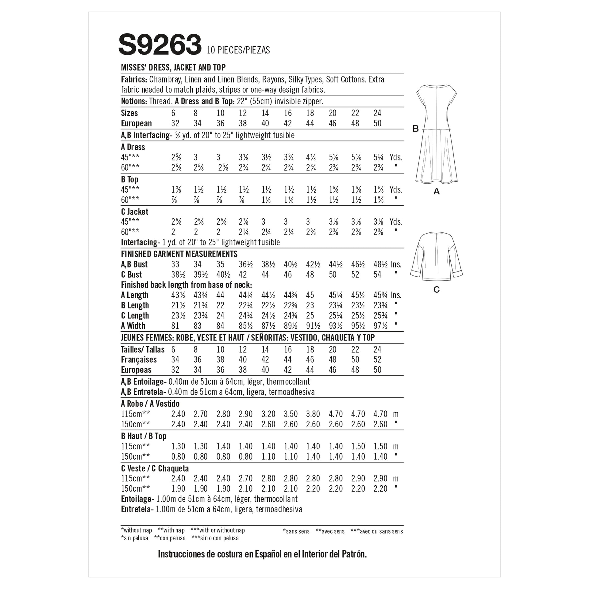 Simplicity Sewing Pattern S9263 - Misses' Dress, Jacket & Top – My ...