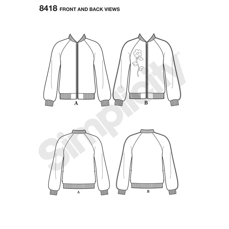 Simplicity 8418 - Women's Lined Bomber Jacket with Fabric & Trim ...