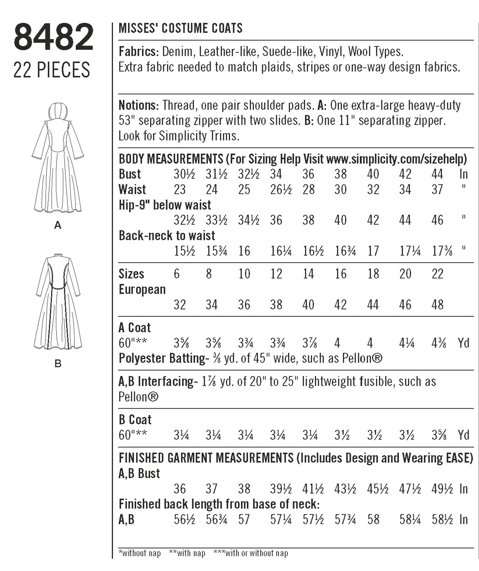Simplicity 8482 - Misses' Costume Coats | Sewing Patterns – My Sewing Box