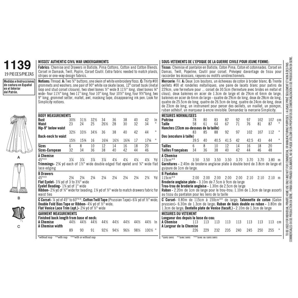 Simplicity 1139 - Women's Civil War Undergarments | Sewing Patterns ...