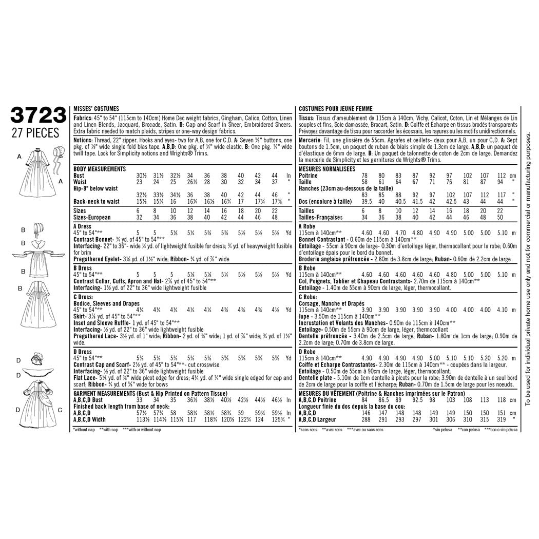 Simplicity 3723 - Women's Costumes | Sewing Patterns – My Sewing Box Simplicity 3723 - Women's Costumes | Sewing Patterns – My Sewing Box