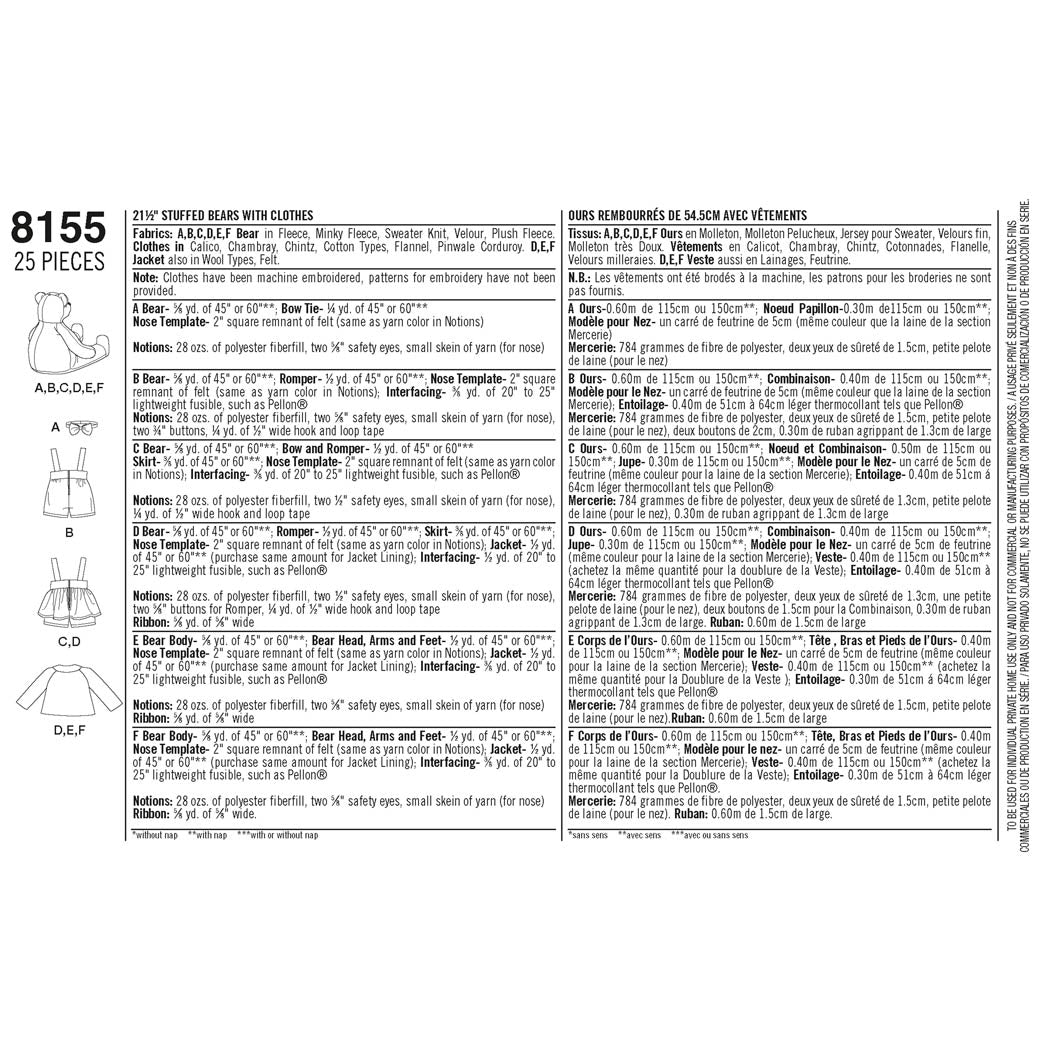 Simplicity 8155 - Stuffed Bears with Clothes | Sewing Patterns – My ...