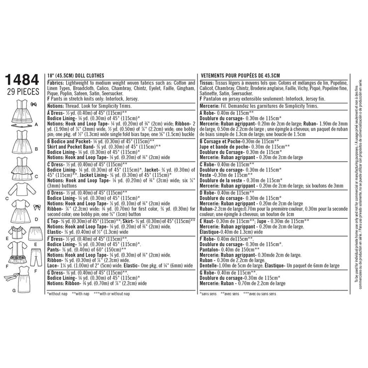 Simplicity 1484 - 18" Doll Clothes | Sewing Patterns – My Sewing Box