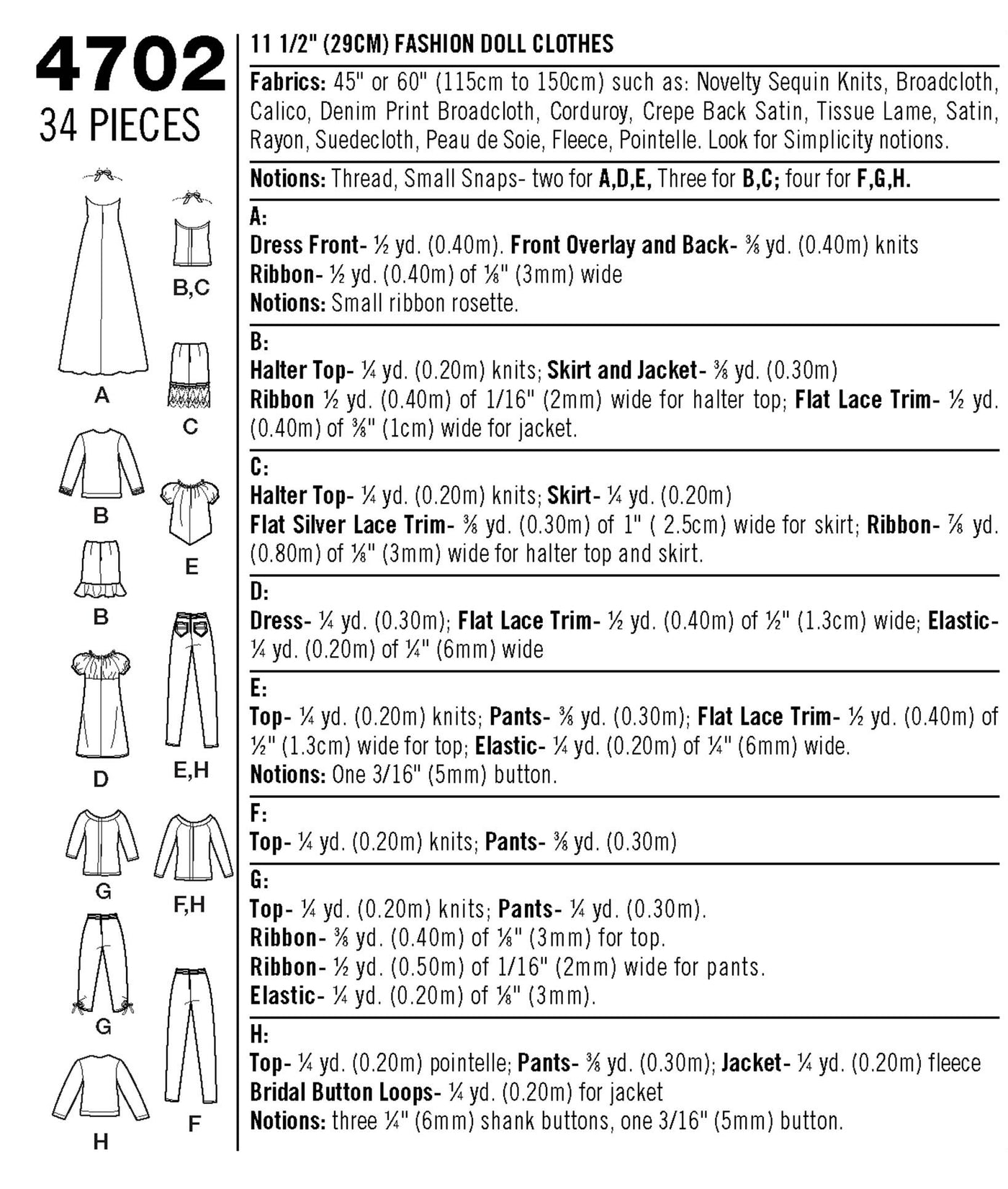 Simplicity 4702 - Doll Clothes | Sewing Patterns – My Sewing Box
