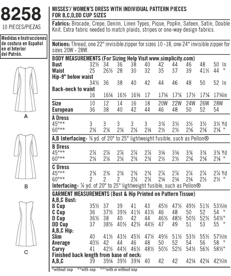 Simplicity 8258 - Women's and Plus Size Amazing Fit Dress | Sewing ...