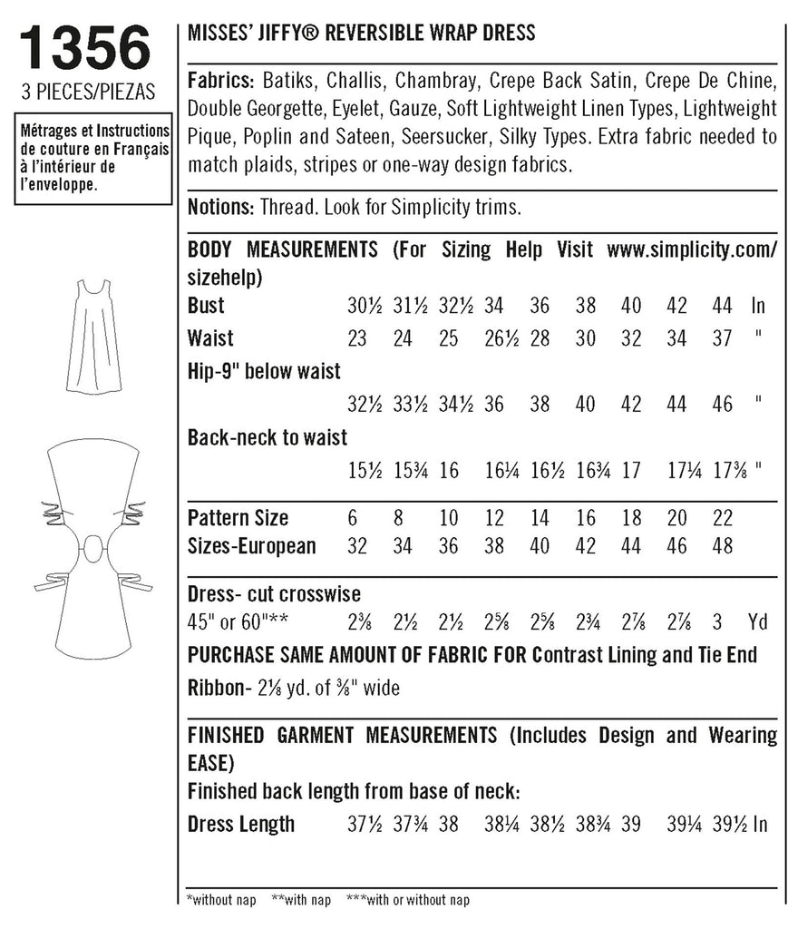 Simplicity 1356 - Women's Jiffy® Reversible Wrap Dress | Sewing ...