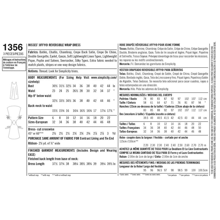 Simplicity 1356 - Women's Jiffy® Reversible Wrap Dress | Sewing ...