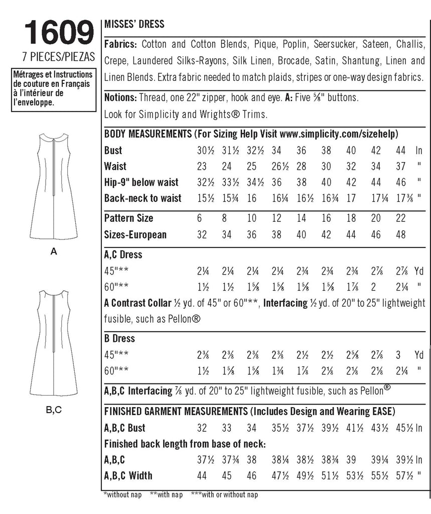 Simplicity 1609 - Women's Jiffy 1960's Vintage Dress | Sewing Patterns ...