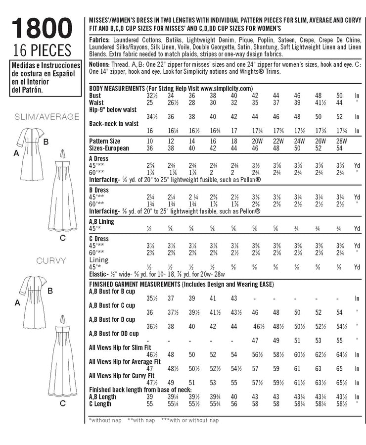 Simplicity Pattern 1800 - Women's & Plus Size Amazing Fit Dresses ...