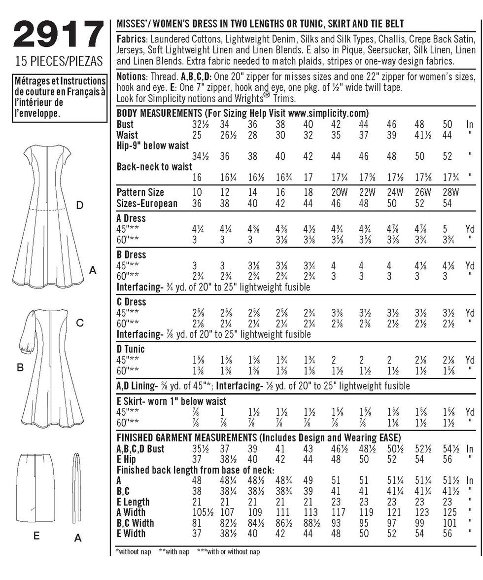 Simplicity 2917 - Women's or Plus Size Dresses, Tunic, Skirt and Tie ...