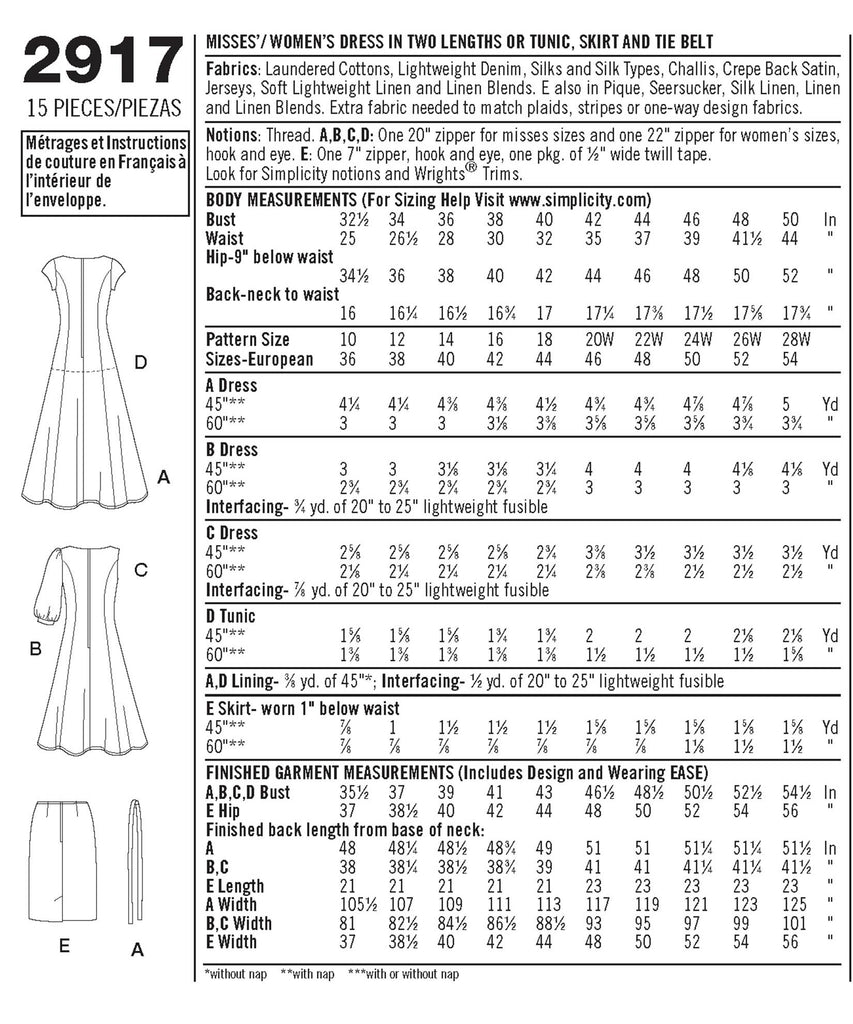 Simplicity 2917 - Women's or Plus Size Dresses, Tunic, Skirt and Tie ...