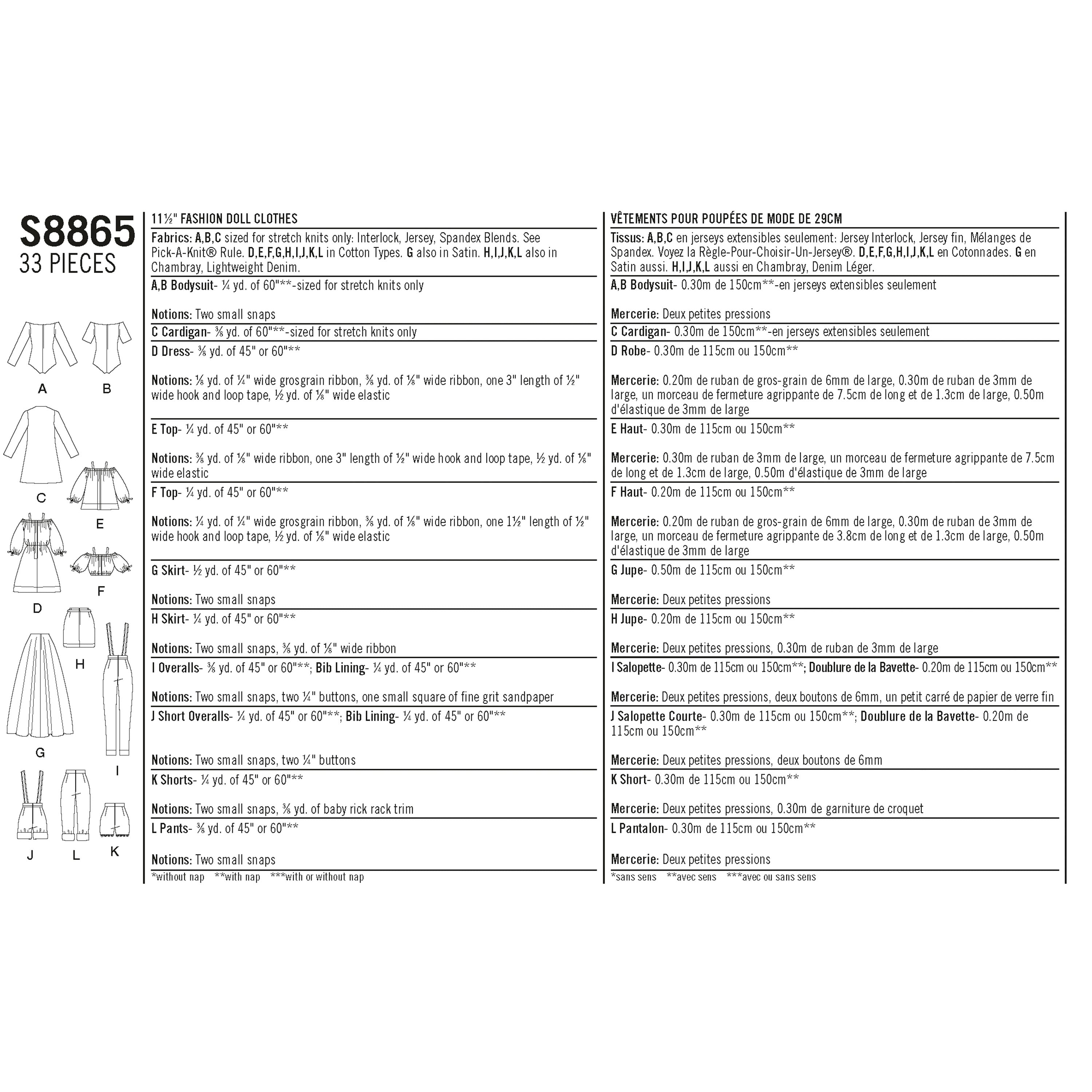 Simplicity Pattern S8865 - 11 1/2" Fashion Doll Clothes | Sewing ...