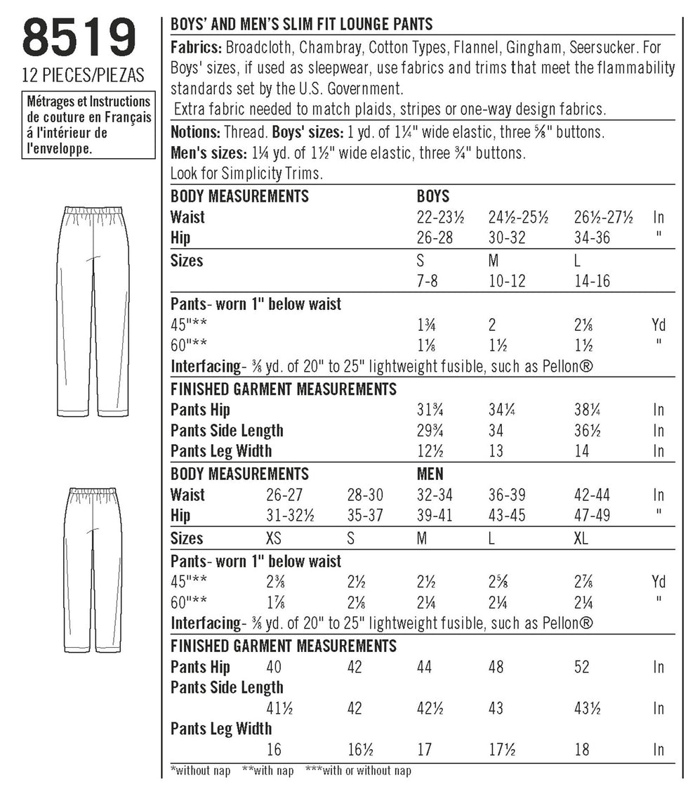 Simplicity 8519 - Boys' and Men's Slim Fit Lounge Trousers | Sewing ...