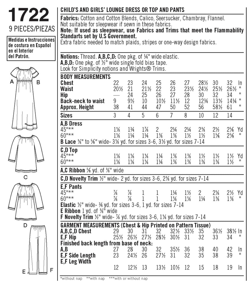 Simplicity 1722 Learn to Sew Child's and Girl's Loungewear | Sewing ...