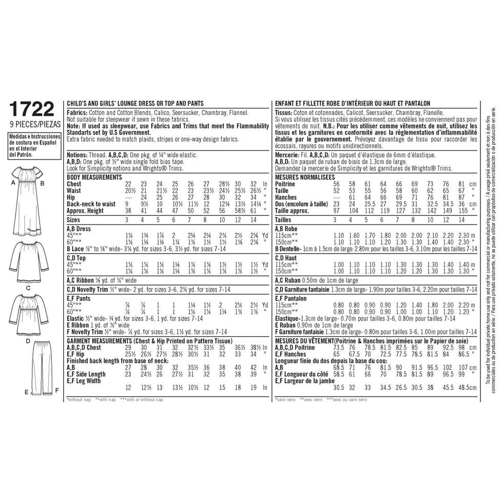 Simplicity 1722 Learn to Sew Child's and Girl's Loungewear | Sewing ...