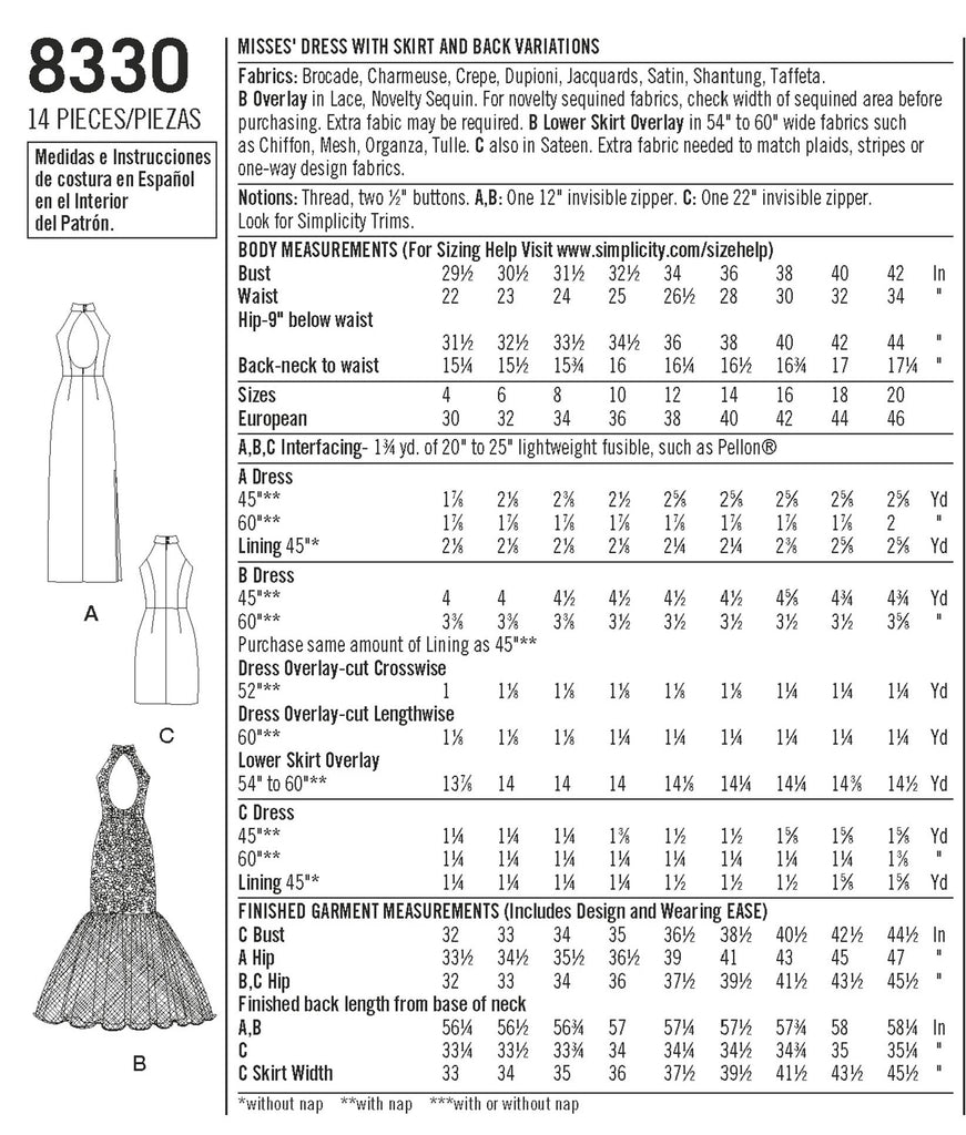 Simplicity 8330 - Women's Dress with Skirt and Back Variations | Sewing ...