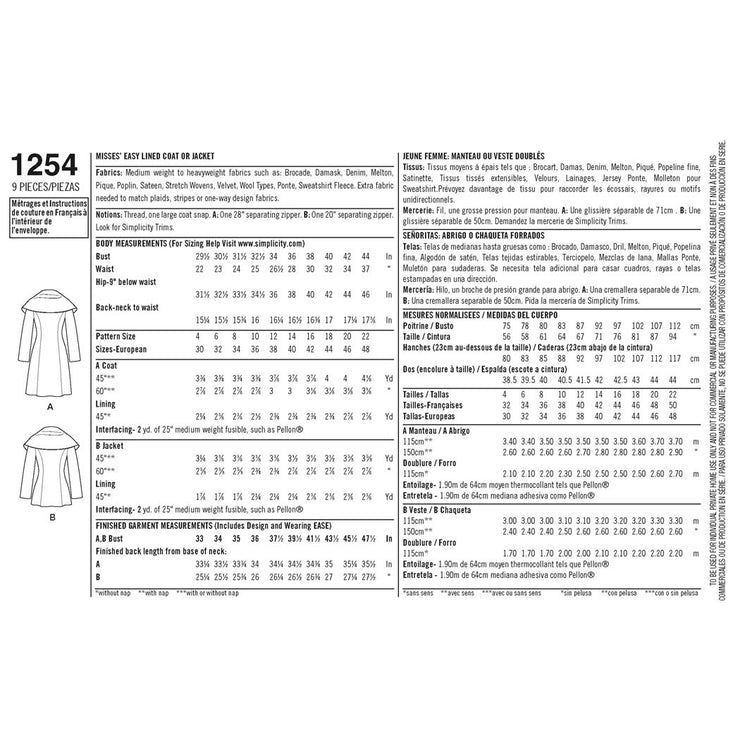 Simplicity 1254 - Women's Leanne Marshall Easy Lined Coat or Jacket ...