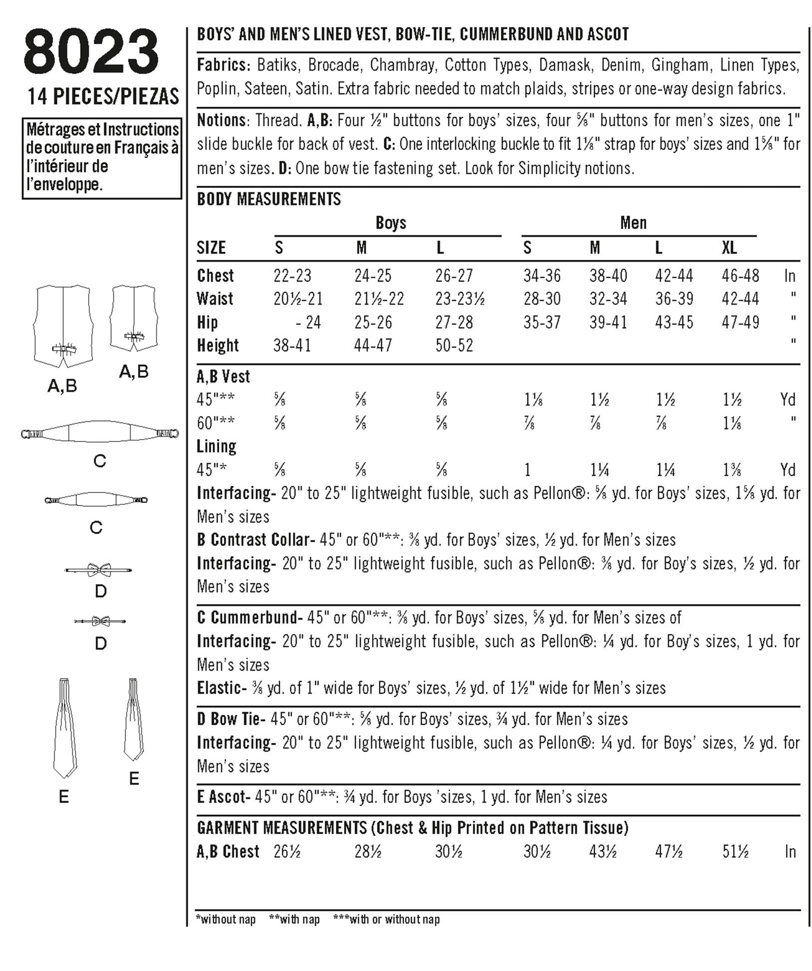 Simplicity 8023 - Boys/Men's Vest, Bow-tie, Cummerbund and Ascot ...